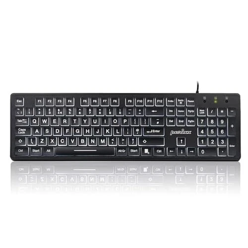 PERIXX PERIBOARD-317 WIRED LED Backlit Keyboard, Big Letter Print White ...