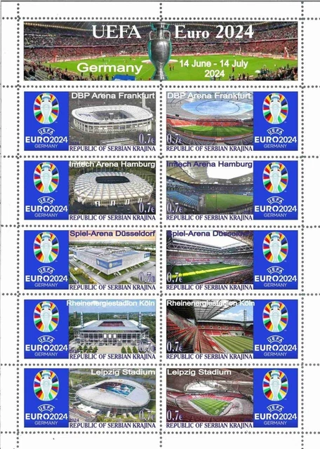 STAMP SHEET UEFA 2024 Germany Serbija unofficial issue Stadiums $16.81 ...
