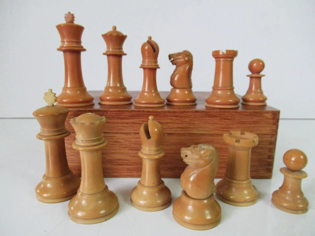 ANTIQUE TAGUA NUT CHESS SET BY AYRES? K 82mm AND BOX NO BOARD £259.99 ...