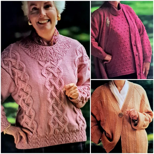 1980S GRADUATED YOKE Aran Cable Bobble Twinset Patons 1110 Knitting ...