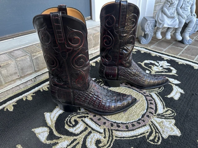 LUCCHESE ALLIGATOR HANDMADE Black Cherry Caiman Tail Western Cowboy ...