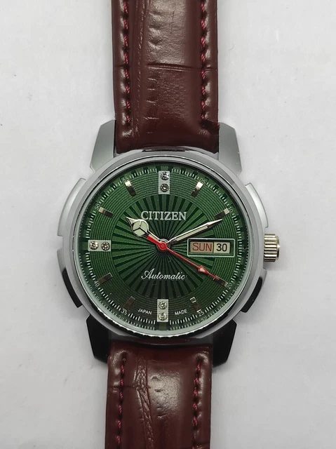 CITIZEN AUTOMATIC WATCH Green Dial Cal-8200 21J Day-Date Running Order ...