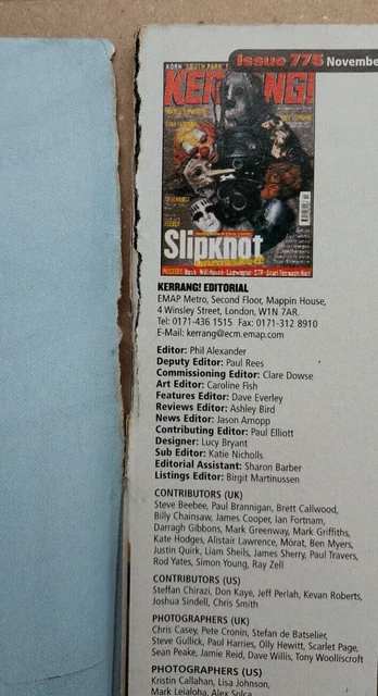 KERRANG MAGAZINE ISSUE 775-Nov6 1999- Slipknot Type O Def Leppard ...
