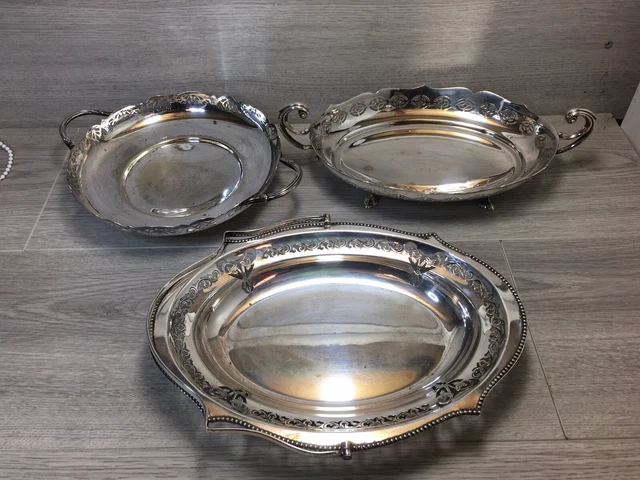 VINTAGE ANTIQUE EPNS Silver plate Assortment As Shown. Serving Trays ...