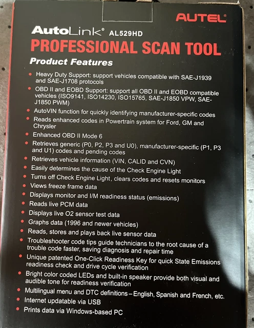 AUTEL AL529HD HEAVY Duty Code Reader OBD2 Scanner Autolink $107.88 ...