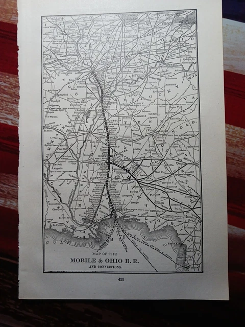 1901 ORIGINAL TRAIN Route Map MOBILE & OHIO RAILROAD and Connections ...