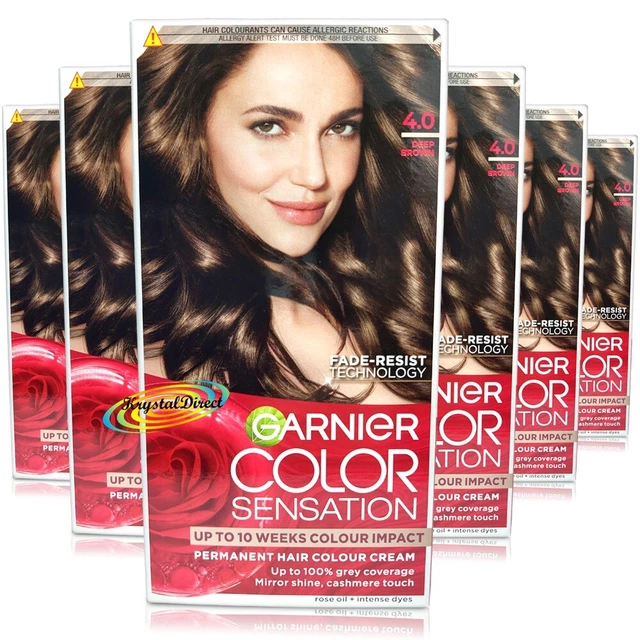 6X GARNIER COLOR Sensation 4.0 DEEP BROWN Permanent Hair Colour Cream ...