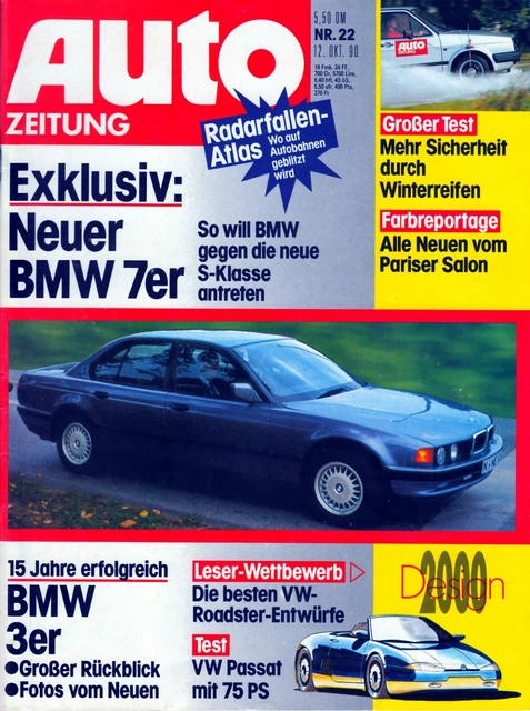 AUTO ZEITUNG NR. 22 1990 BMW 3er-Story neuer 7er Opel Omega 2.6i LR ...