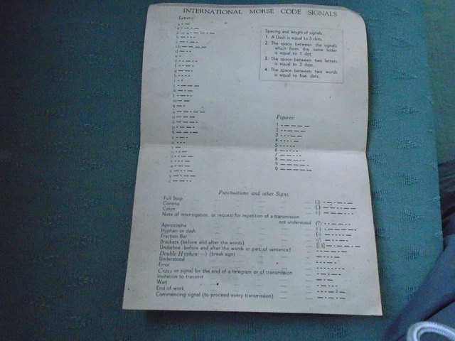 VINTAGE INTERNATIONAL MORSE Code Signals Chart Guide Leaflet - See Pics ...