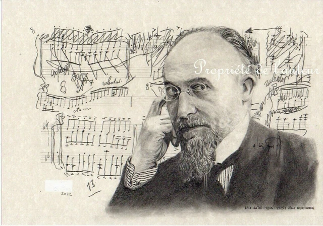 ERIC SATIE - PORTRAIT et PARTITION Dessin Original au Crayon A4 EUR 45 ...