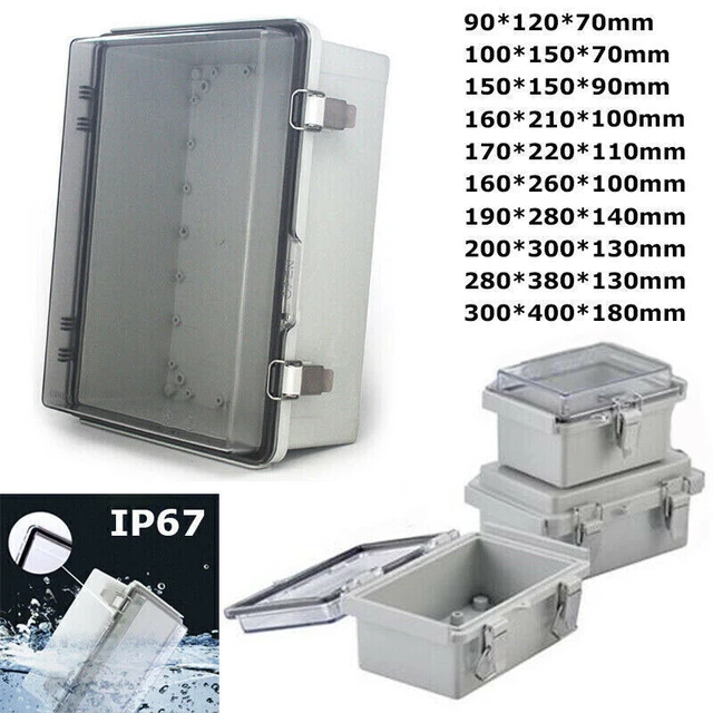 IP67 WATERPROOF ENCLOSURE Electronic Case Clear Cover Hinged Lid ...