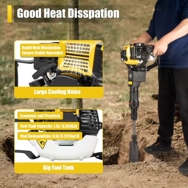 2 STROKE 33CC Gas Power Excavator Shovel Tree Pit Digger Drill Machine ...