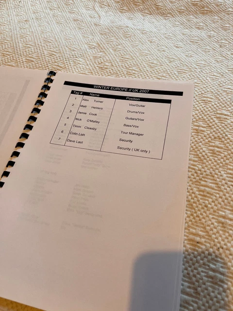 ARCTIC MONKEYS CREW Tour Book & Itinerary - Genuine Memorabilia £78.70 ...