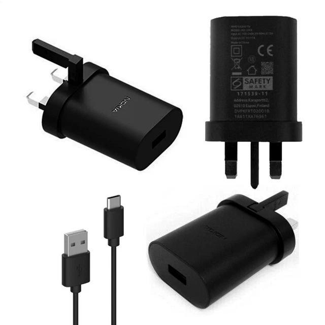 GENUINE NOKIA CHARGER 18W Fast Mains 3 Pin UK Plug Head USB-C Cable ...