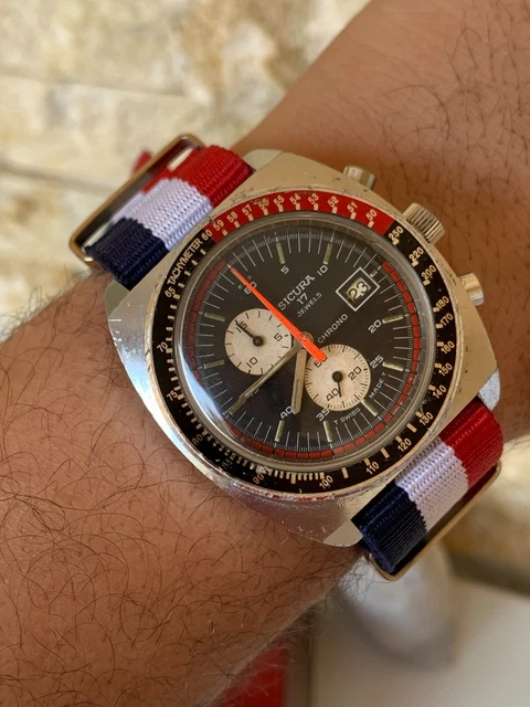 1960’S VINTAGE SICURA Chronograph Coke bezel Watch panda 41mm Manual ...
