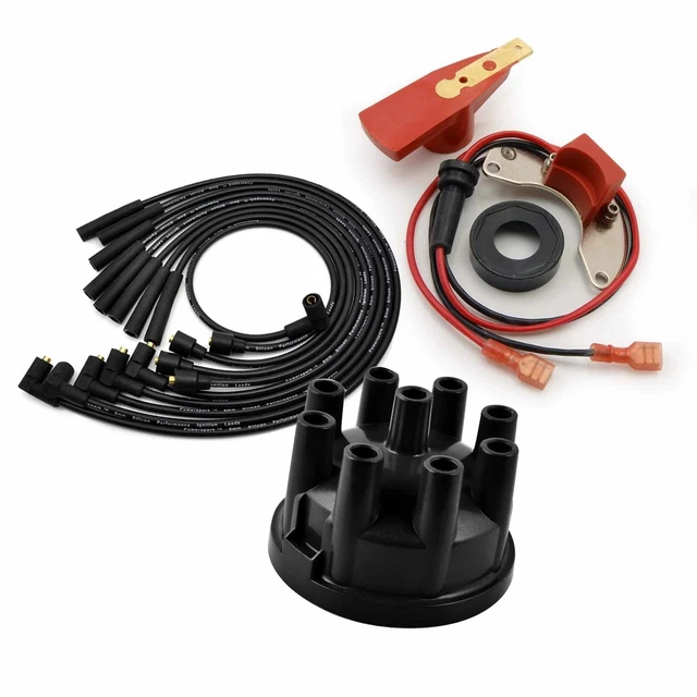 ROVER V8 IGNITION kit Red rotor arm Black cap and Black 8mm HT leads ...