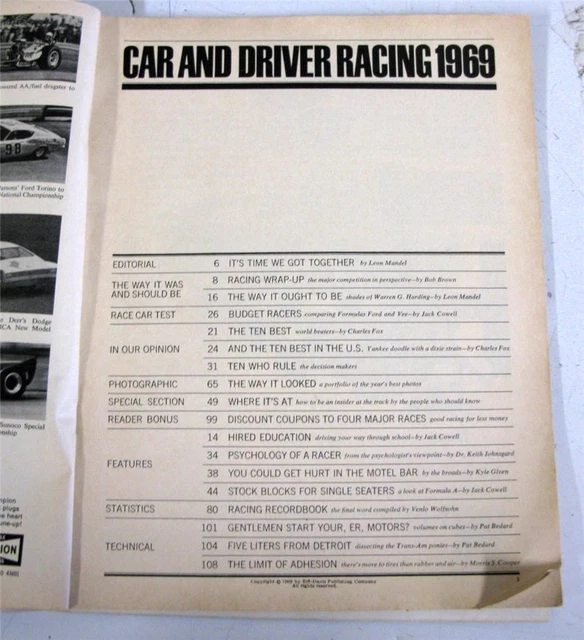CAR AND DRIVER RACING 1969 Motorsport Annual £24.99 - PicClick UK