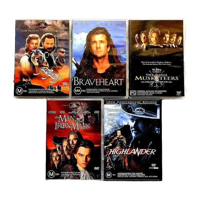 WAR HISTORY 5 x DVD Gift Set Bundle Three Musketeers Highlander Rob Roy ...