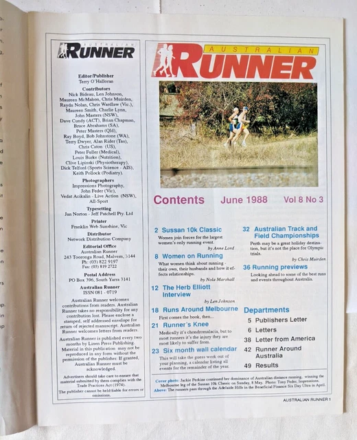WOMEN'S RUNNING JUNE 1988 Australian Runner Magazine Vol 8 No 3 Vintage ...