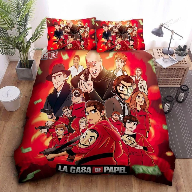 MONEY HEIST CHARACTERS In Cartoon Illustration Quilt Duvet Cover Set ...