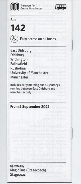 TFGM BUS TIMETABLE - 142- East Didsbury-Manchester - September 2021 ...