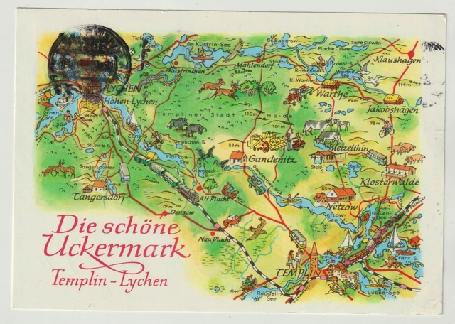 AK MAP, LANDKARTE DDR 1985, Umgebungskarte DIE SCHÖNE UCKERMARK Templin ...