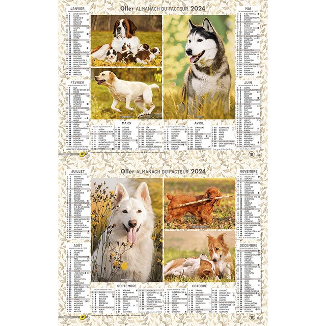 CALENDRIER LA POSTE 2024, Almanach du facteur, Animaux, chiens EUR 6,90 ...