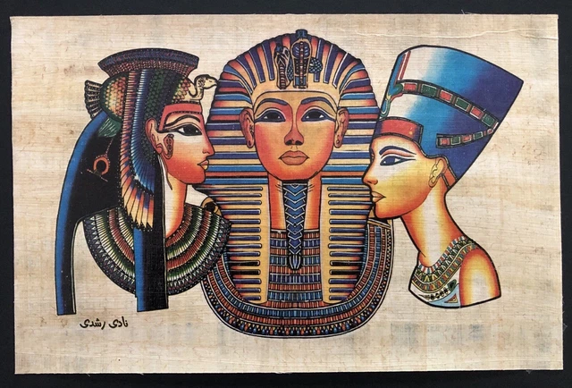 RARE EGYPTIAN PAPYRUS Handmade-King Tut-Cleopatra-Nefertiti 8x12” £17. ...