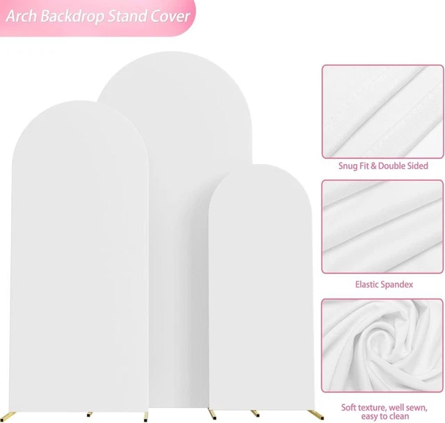 WEDDING ARCH COVER Set of 3 White Spandex Fitted Arch Cover for Round ...