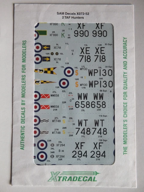 XTRADECAL X072-52 SAM Decals - 2 Taf Hawker Hunters - 1/72 Decals £9.99 ...