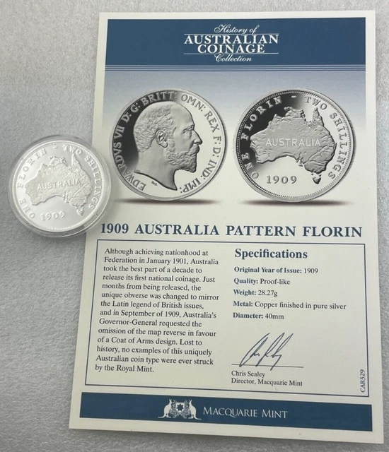 HISTORY OF AUSTRALIAN Coinage 1909 Australia Pattern Florin - Macquarie ...