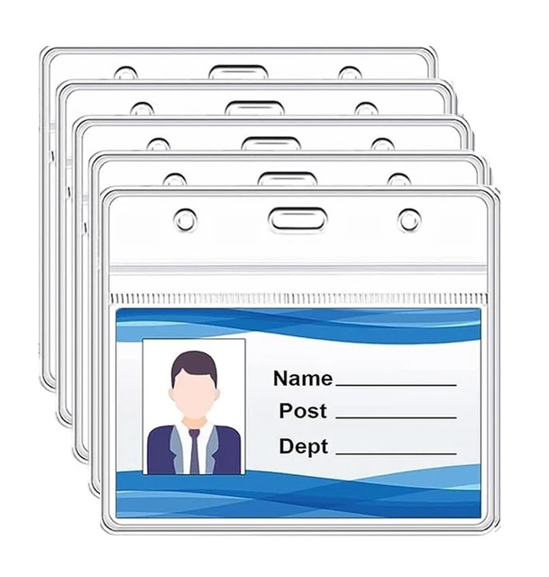 5X CLEAR PLASTIC Name Tag Badge ID Card Holder Horizontal Pass Holder ...