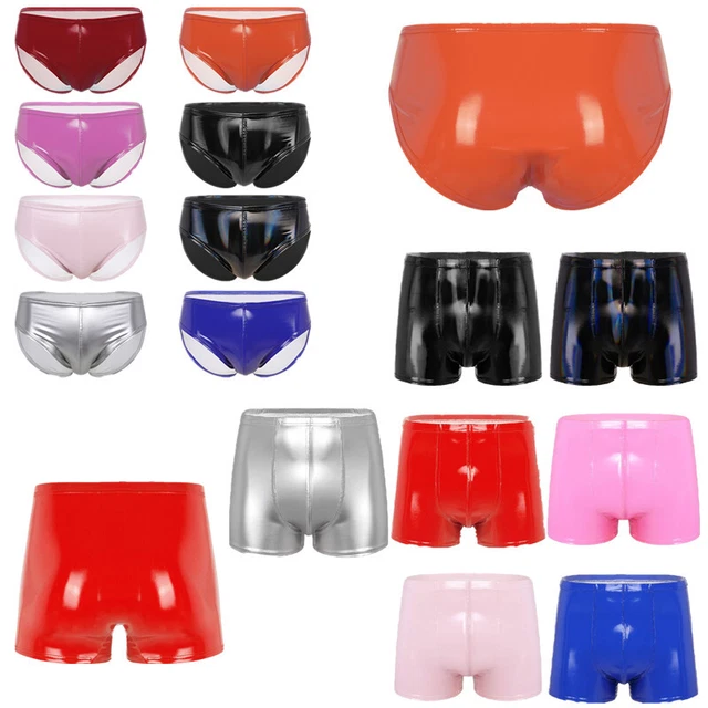 MENS SHINY PATENT Leather Hot Shorts Bikini Boxer Briefs Sexy Clubwear ...