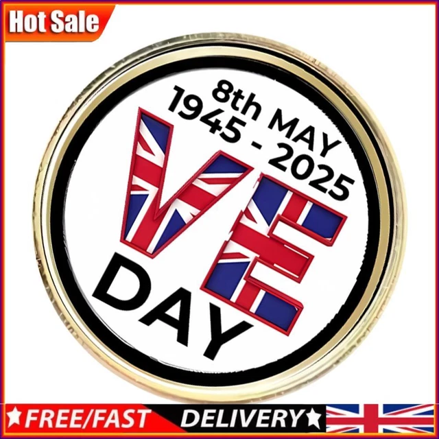 VE DAY 80TH Anniversary 1945-2025 Emblem Pin Round Metal Badge for Hat ...