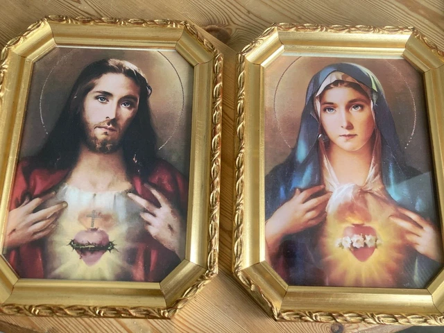 CATHOLIC SACRED HEART Jesus and Mary Vintage Gold Picture Frames EUR 11 ...