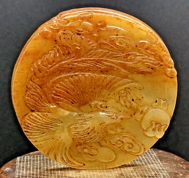 ANTIQUE ANTIQUE CHINESE Jade Sculpture Sacred Eagle Double Hand Carved ...