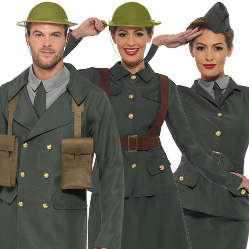 Ww2 Fancy Dress Military Army Uniform Womens Mens 1940s World War Adult