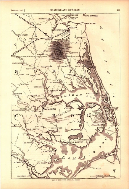 ANTIQUE CIVIL WAR 1888 North Carolina Coast Map – Roanoke Newbern ...