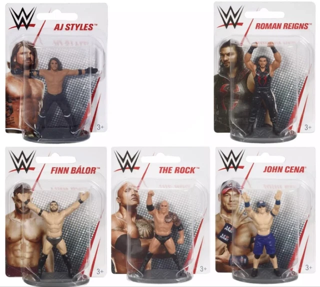MATTEL WWE MINI Figures 3'' The Rock/John Cena/ Finn Balor/ Aj Styles ...