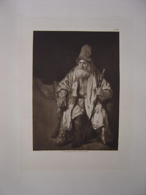 REMBRANDT PORTRAIT VIEILLARD coiffé d'un bonnet de fourrure canne ...