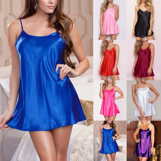 Damen Satin NachtwÄsche Trägerkleid Nachthemd Sexy Nachtkleid Negligee