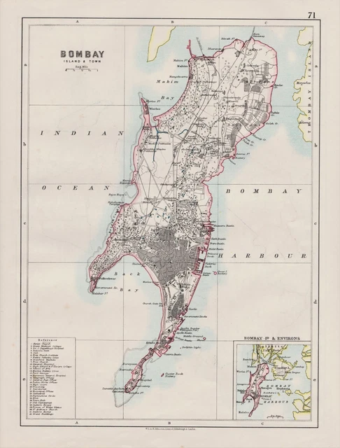 MAP ~ PLAN of Bombay, India by W & A K Johnston c1895 £25.00 - PicClick UK
