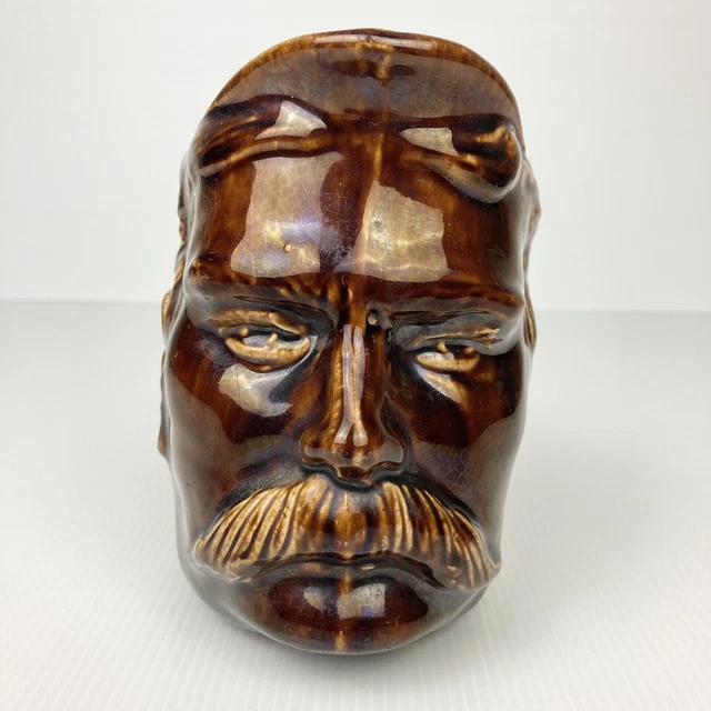 ANTIQUE BENDIGO AUSTRALIAN POTTERY ROCKINGHAM GLAZE LORD KITCHENER FACE ...
