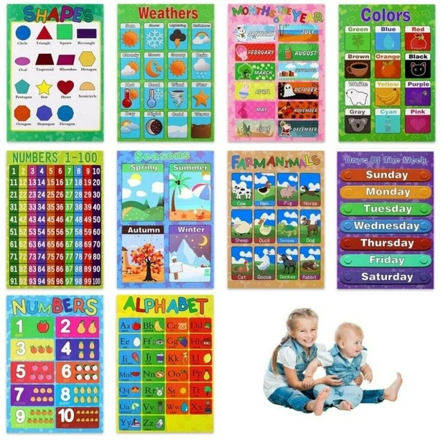 10X COLORFUL EDUCATIONAL Poster for Preschool Kids Classroom Learning ...
