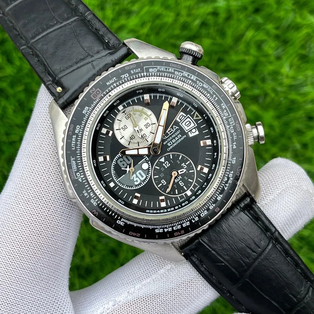 OROLOGIO SEIKO ALBA Allarme-Cronografo 100M Lunetta Pilota Uomo Quarzo ...