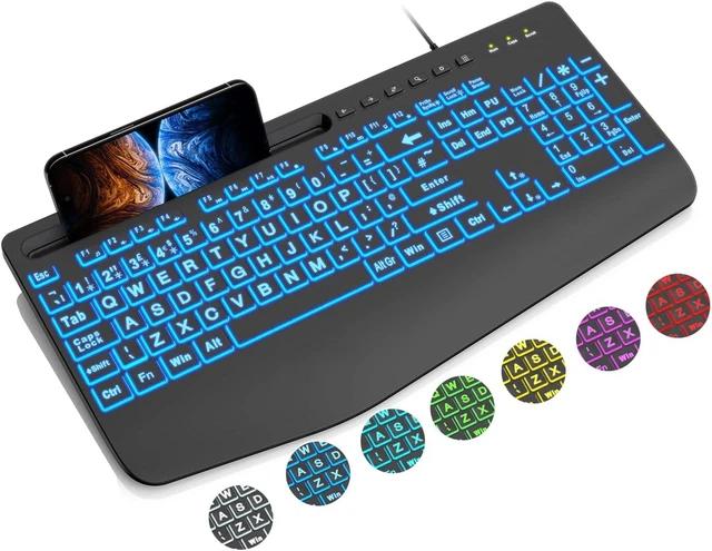 SABLUTE WIRED KEYBOARD Large Print Computer Keyboards, Lighted USB ...
