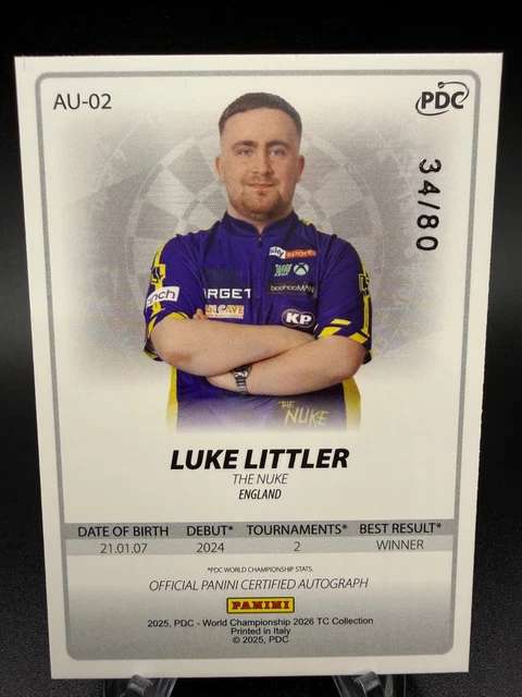 PANINI PDC WORLD Championship 2026 # Luke Littler # AU-02 # Auto ...