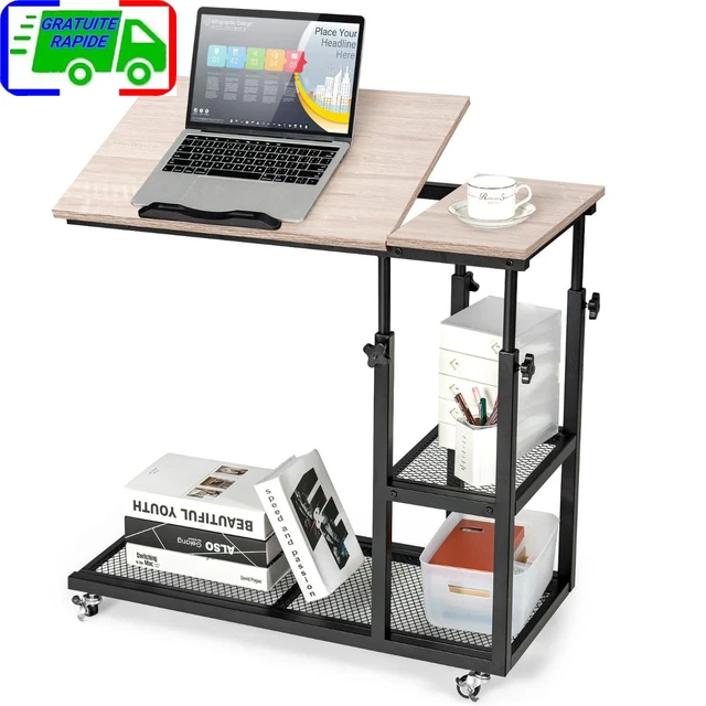 TABLE D’APPOINT PLATEAU Inclinable à 5 Positions Roulettes ...