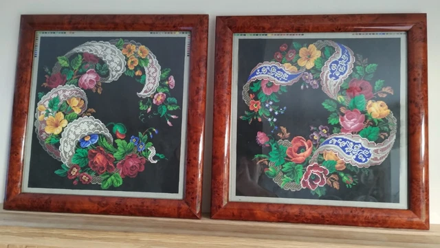 VINTAGE COLLECTABLE PAIR Poss Berlin Wool Work Patterns Nicely Framed ...