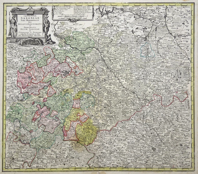 SASSONIA TURINGIA, GERMANIA Originale Incisione Cartina Geografica ...